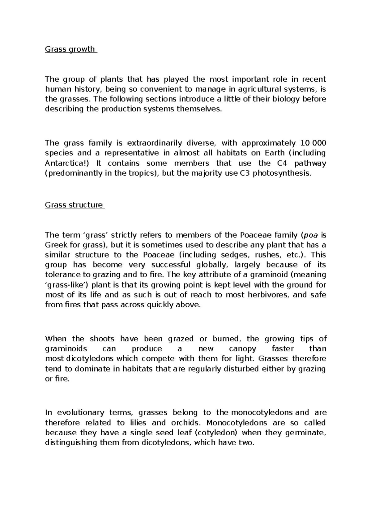 Grass growth - Amazing Assignment Notes! - Grass growth The group of ...