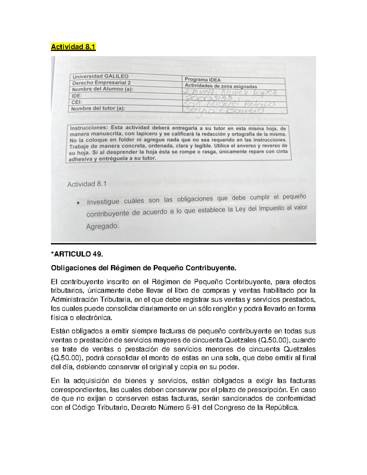 Tarea 7 Derecho Empresarial 2 2000 5133 Actividad 8 ARTICULO 49 Tarea 7 Derecho Empresarial 2 2000 5133 Actividad 8 ARTICULO 49