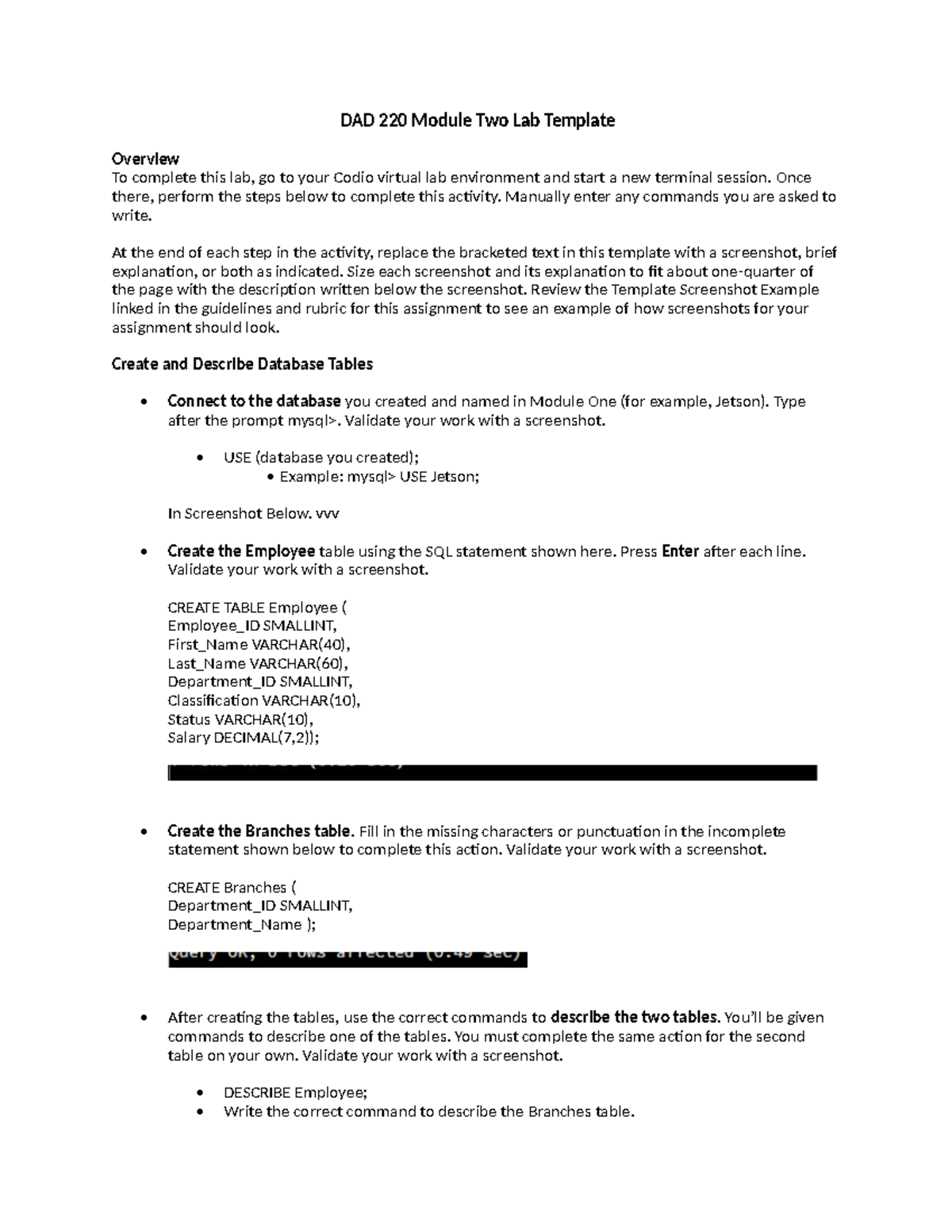 DAD 220 Module Two Lab - Week 2 Assignment - DAD 220 Module Two Lab Template Overview To ...
