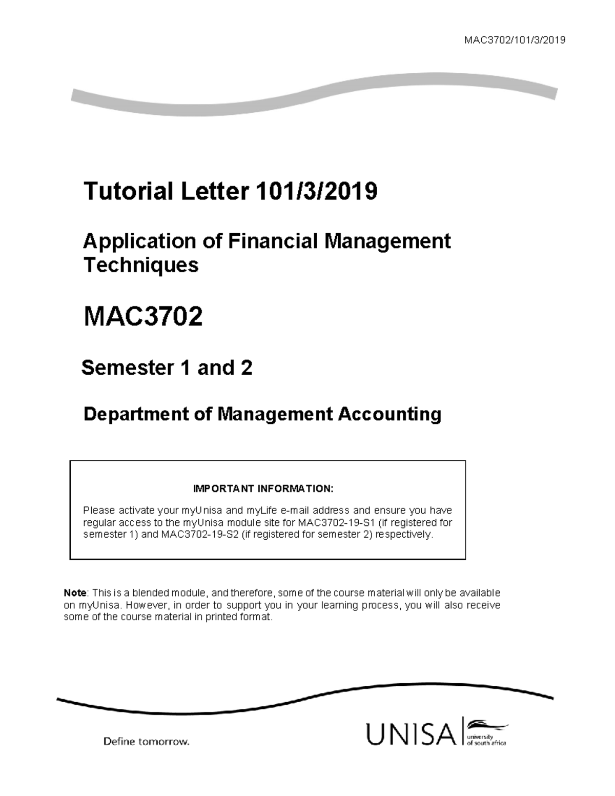 101 2019 3 e - Notes on Mac Standard costing and variances - MAC3702 ...