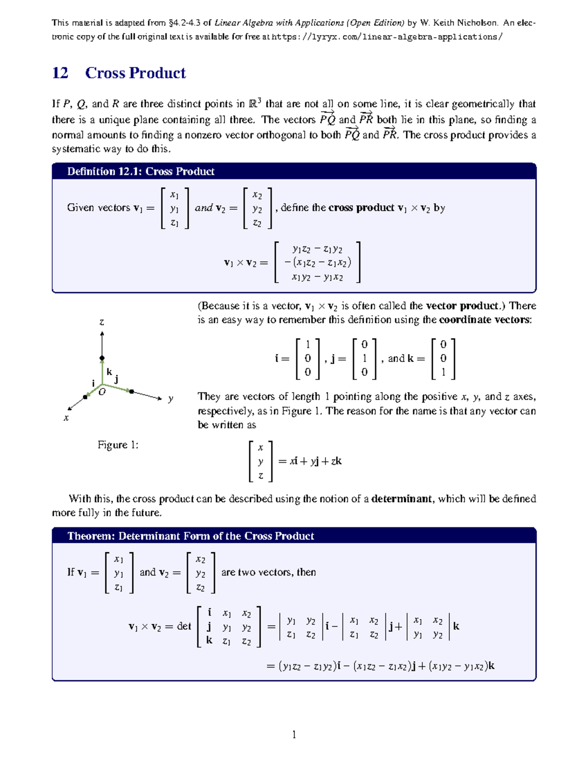 12Cross Product - lecture materials - This material is adapted from §4. ...