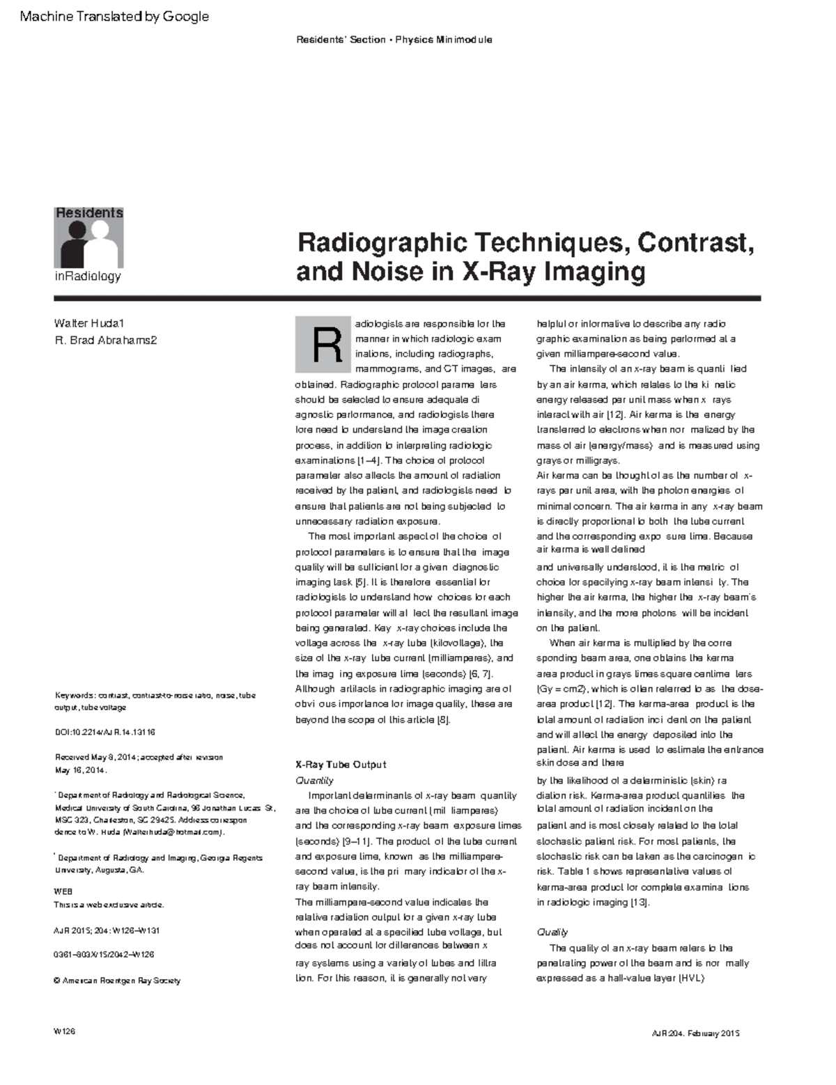 Radiographic Techniques, Contrast, and Noise in X-Ray Imaging ...