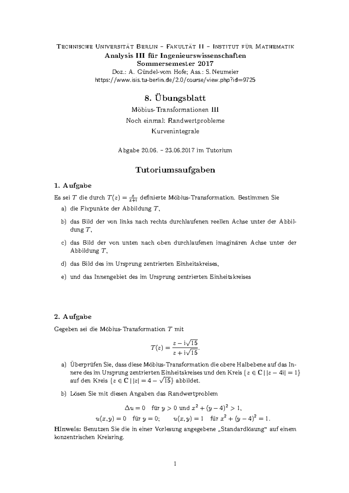 Uebung 08 - Tutoriumsaufgaben Blatt 8 - Technische Universit ̈at Berlin ...