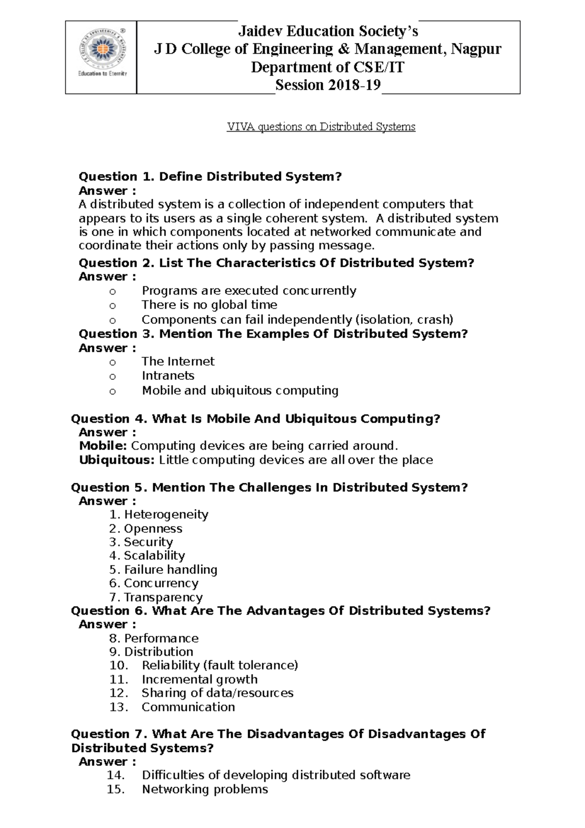 Viva question - Jaidev Education Society’s J D College of Engineering ...