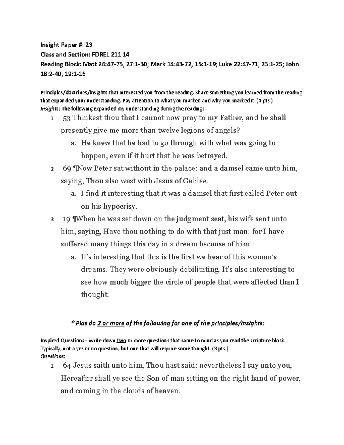 23 Insight Paper - For the class of Brother Parker. - Insight Paper 23 ...