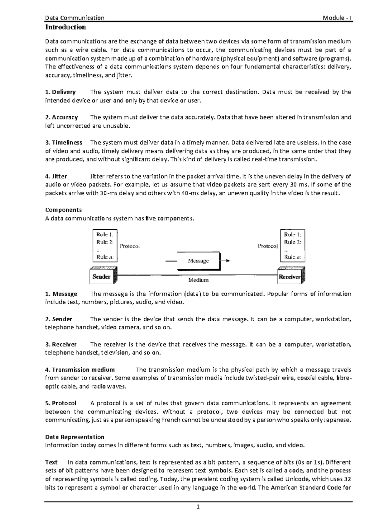 Data Communication - Module I - Introduction Data communications are the exchange of data ...