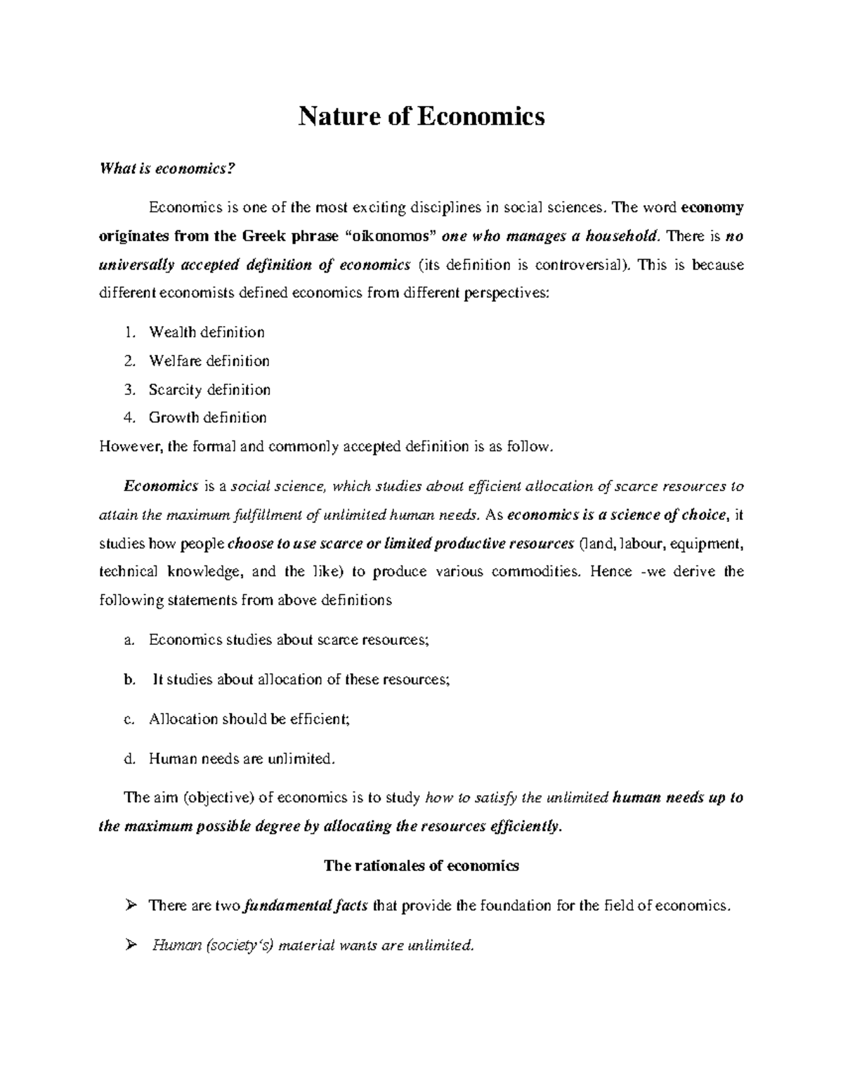 Nature of Economics - Lecture notes 2 - Nature of Economics What is ...