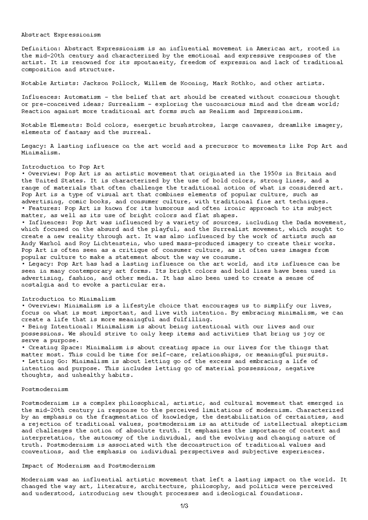 Design 1 - Lectures - Abstract Expressionism Definition: Abstract Expressionism is an ...