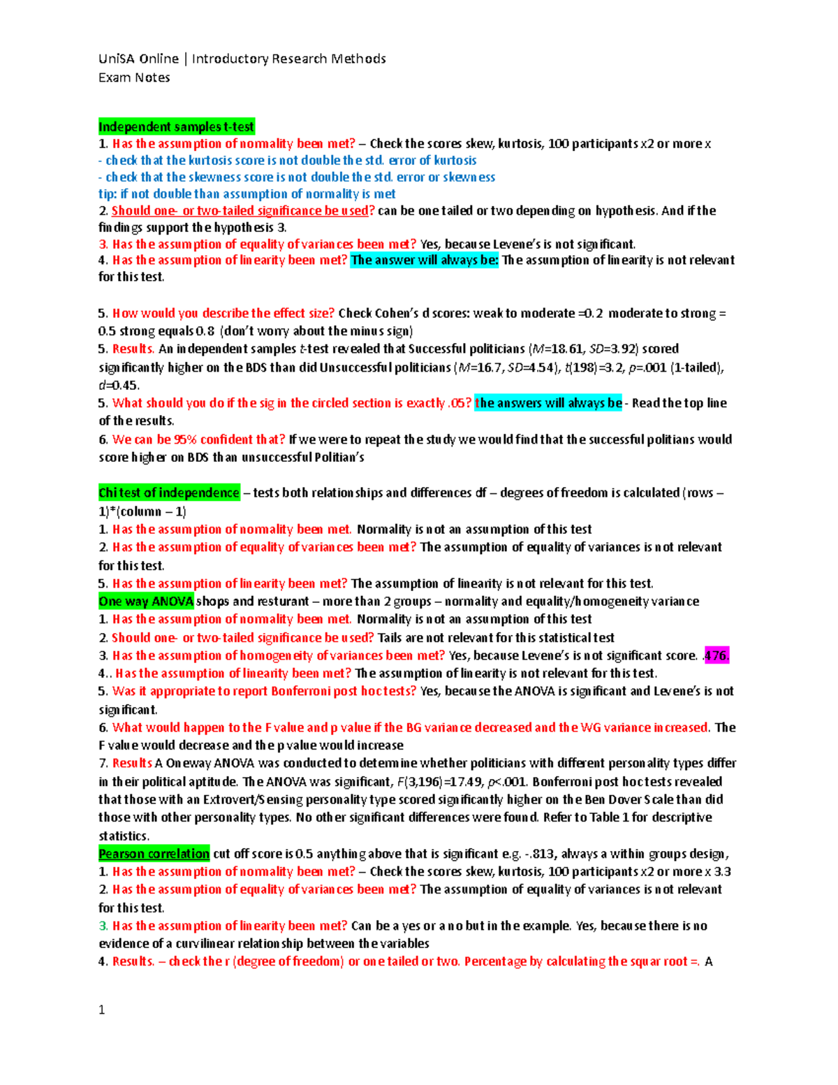 UO IRM Notes - UniSA Online | Introductory Research Methods Exam Notes ...