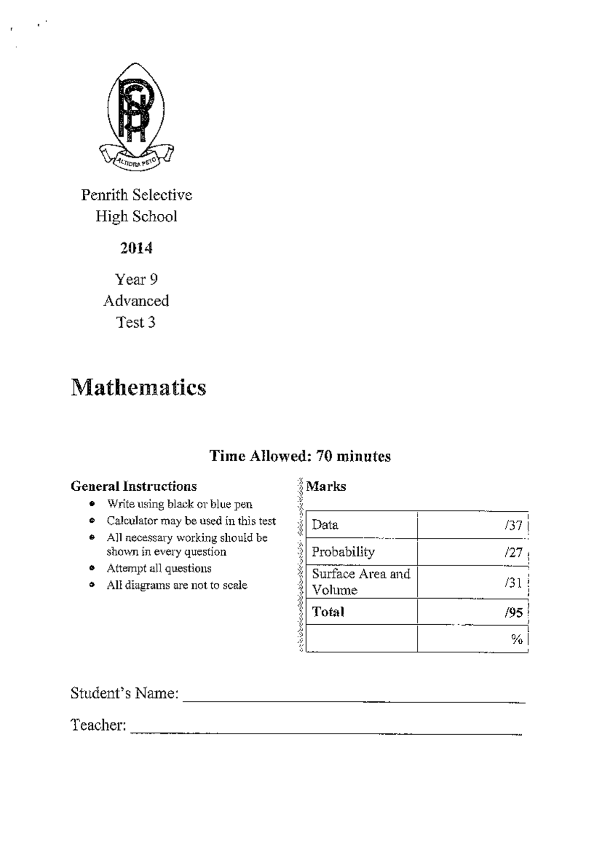 1. 2014 - Yr9 - Common Test 3 - Advanced - ALTIORA PETO Penrith ...