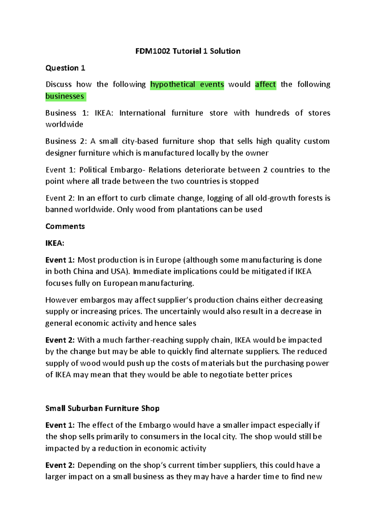 Week 1 Tutorial Q And Solution Fdm1002 Tutorial 1 Solution Question 1 Discuss How The Following