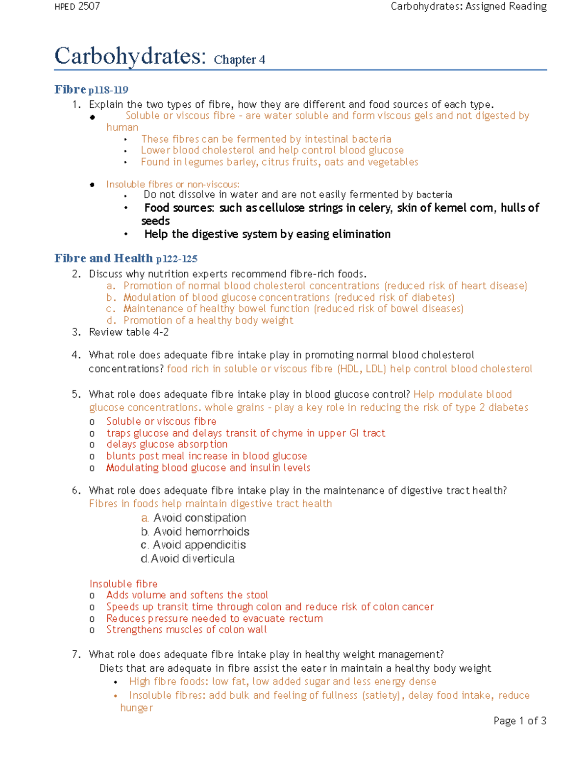 Assigned Reading Carbohydrates - HPED 2507 Carbohydrates: Assigned ...