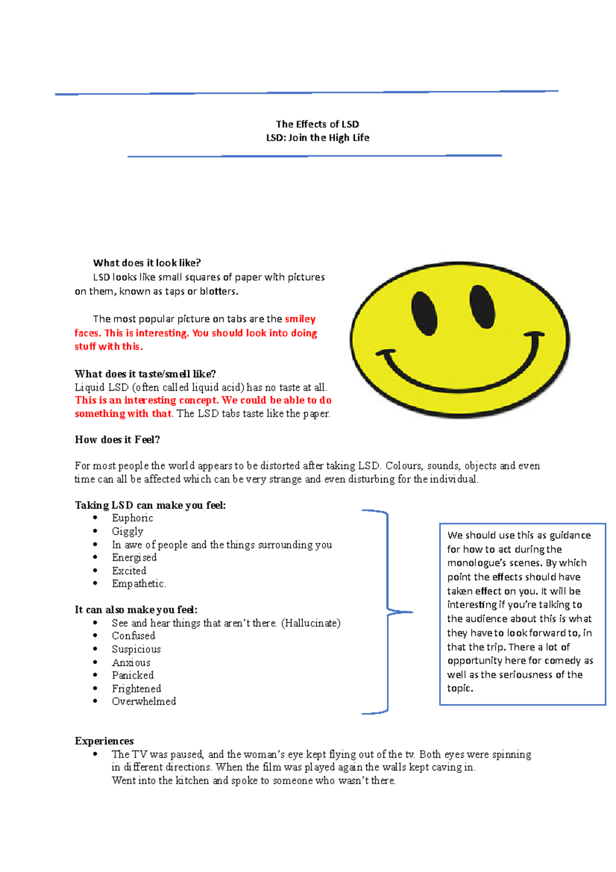The Effects of LSD - the answers for the tutorial question - The ...