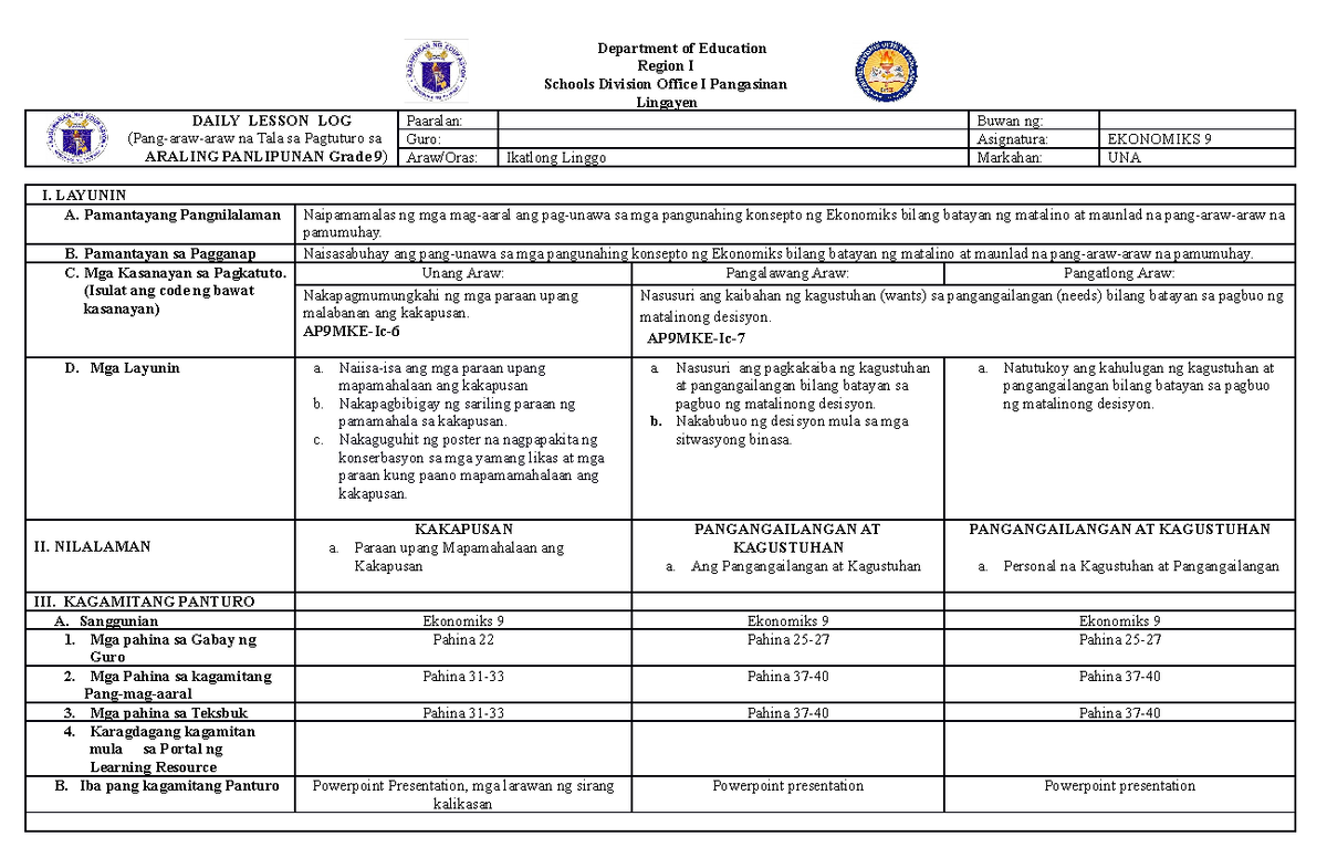 AP 9 1st Grading Week 3 - lesson plan - Department of Education Region ...