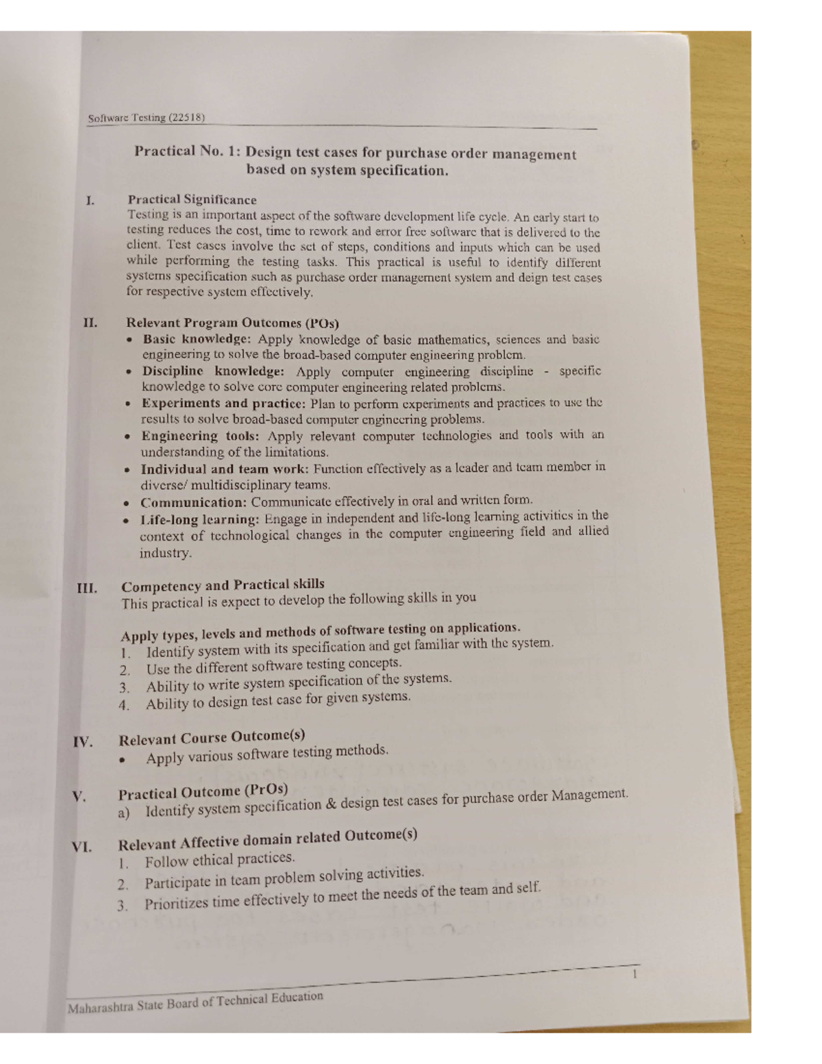 Ste Mannual Computer Science Software Testing 22518 Practical No 1 Design Test Cases For