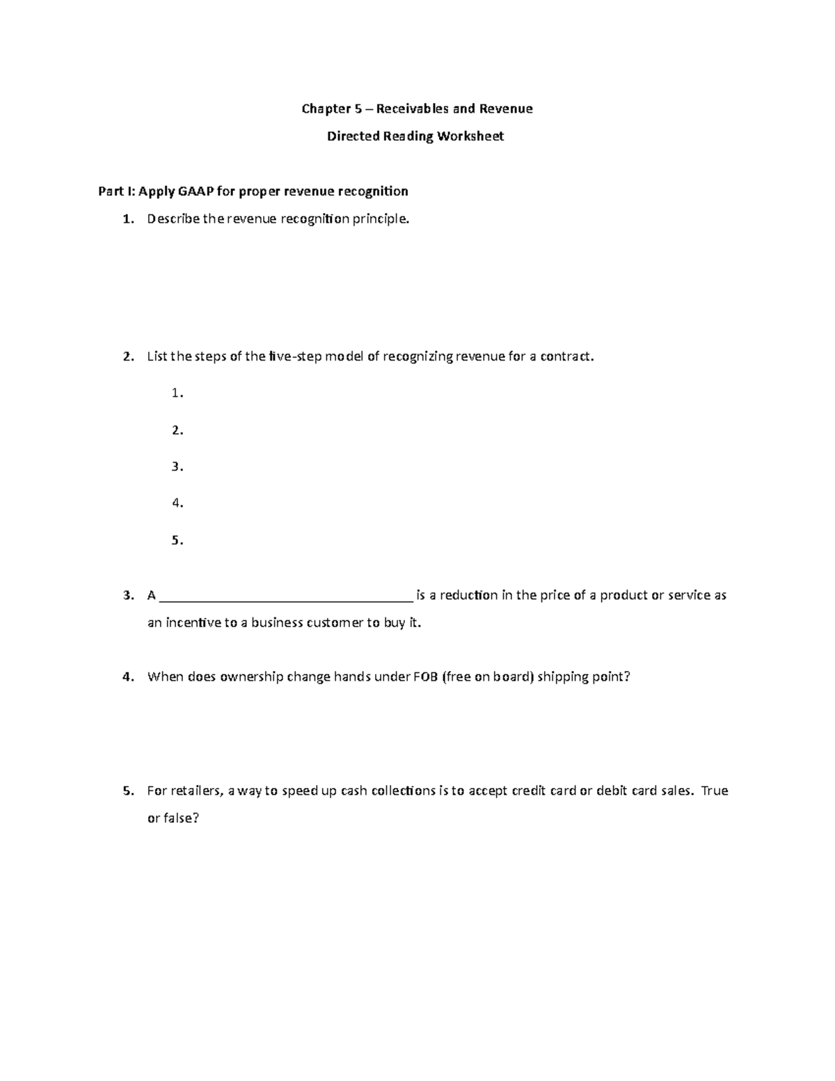 Ch 5 Directed Reading WS - Chapter 5 – Receivables and Revenue Directed ...