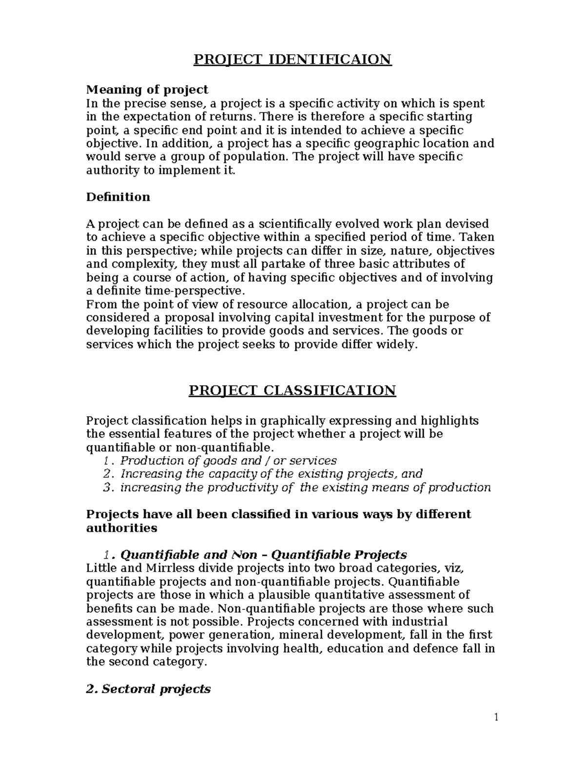 Project Identificaion-1 - PROJECT IDENTIFICAION Meaning of project In ...
