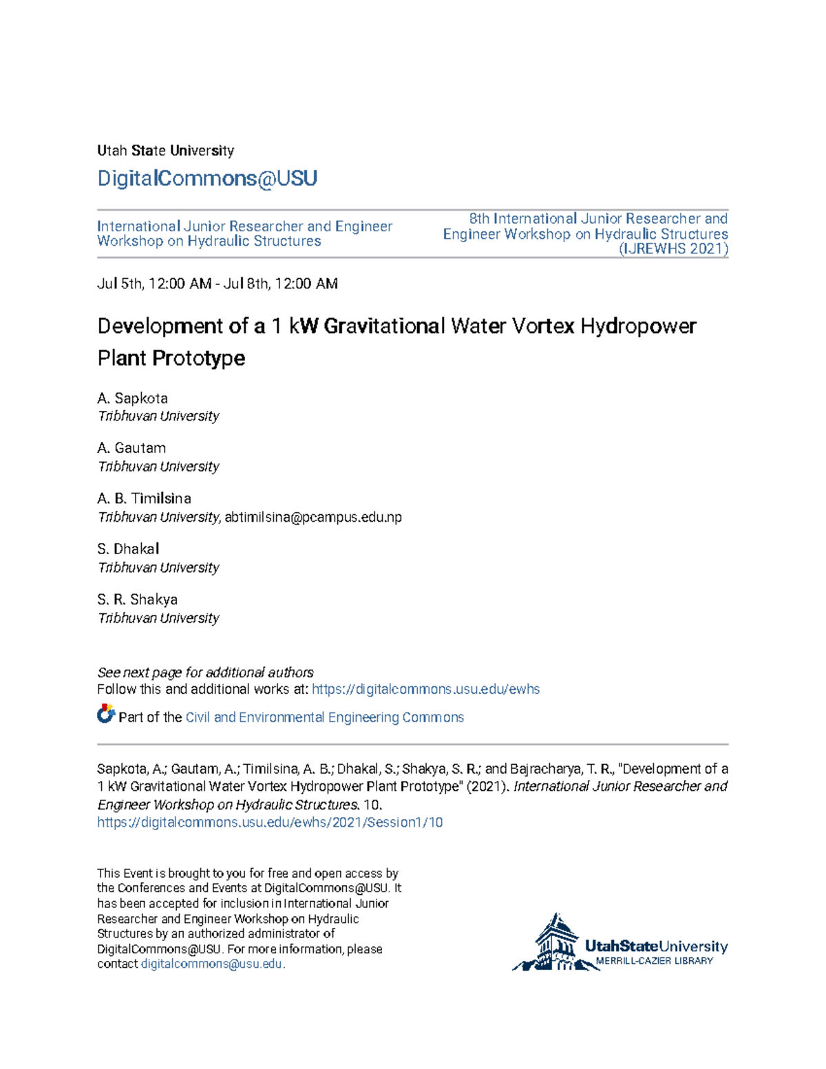 Development of a 1 k W Gravitational Water Vortex Hydropower Plant ...