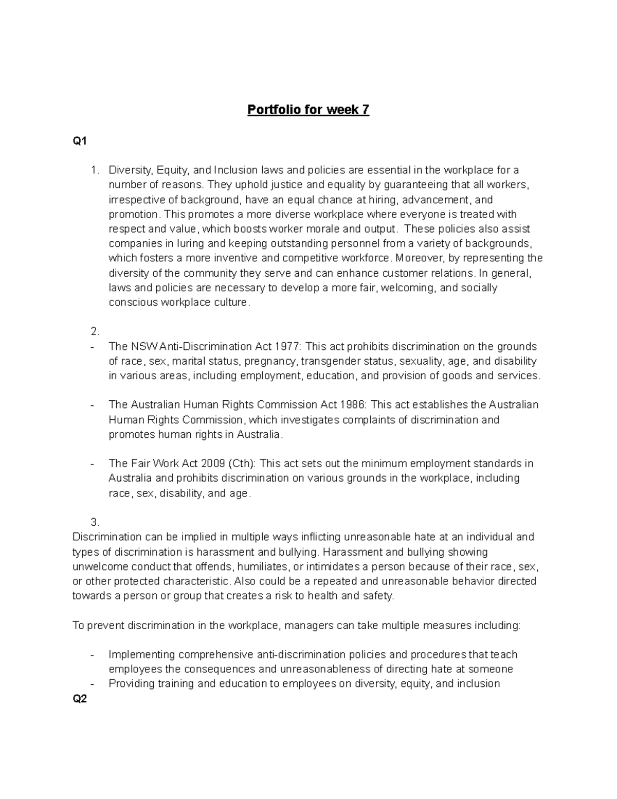 Portfolio example - Portfolio for week 7 Q Diversity, Equity, and ...