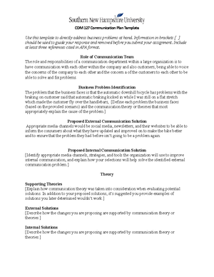 COM 127 Communication Plan Template - COM 127 Communication Plan ...