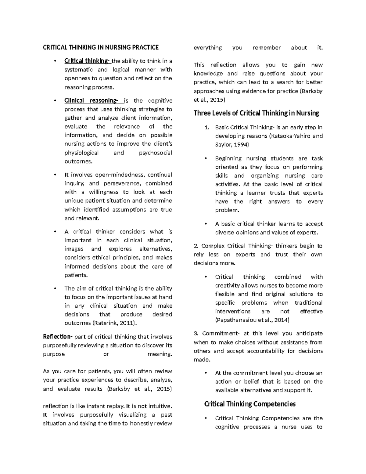Lesson 7 Critical Thinking IN Nursing Practice - CRITICAL THINKING IN ...