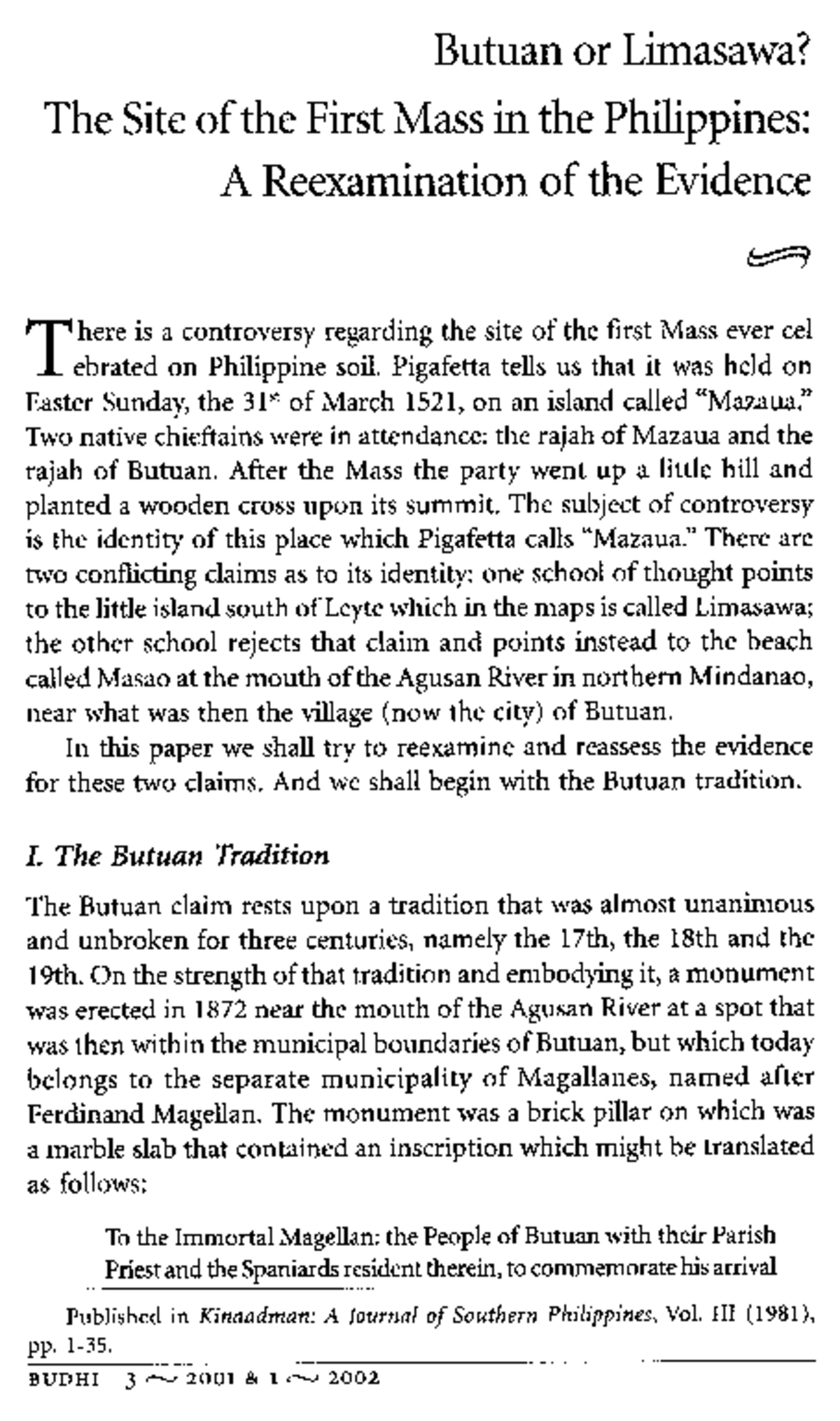 [Bernad, Miguel S.J.] Butuan or Limasawa A Reexamination of the ...