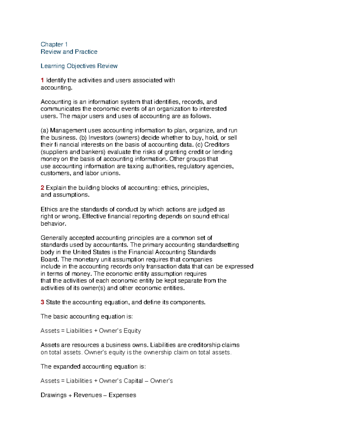 Review Chapter 1 - Introduction to Financial Accounting - Chapter 1 ...