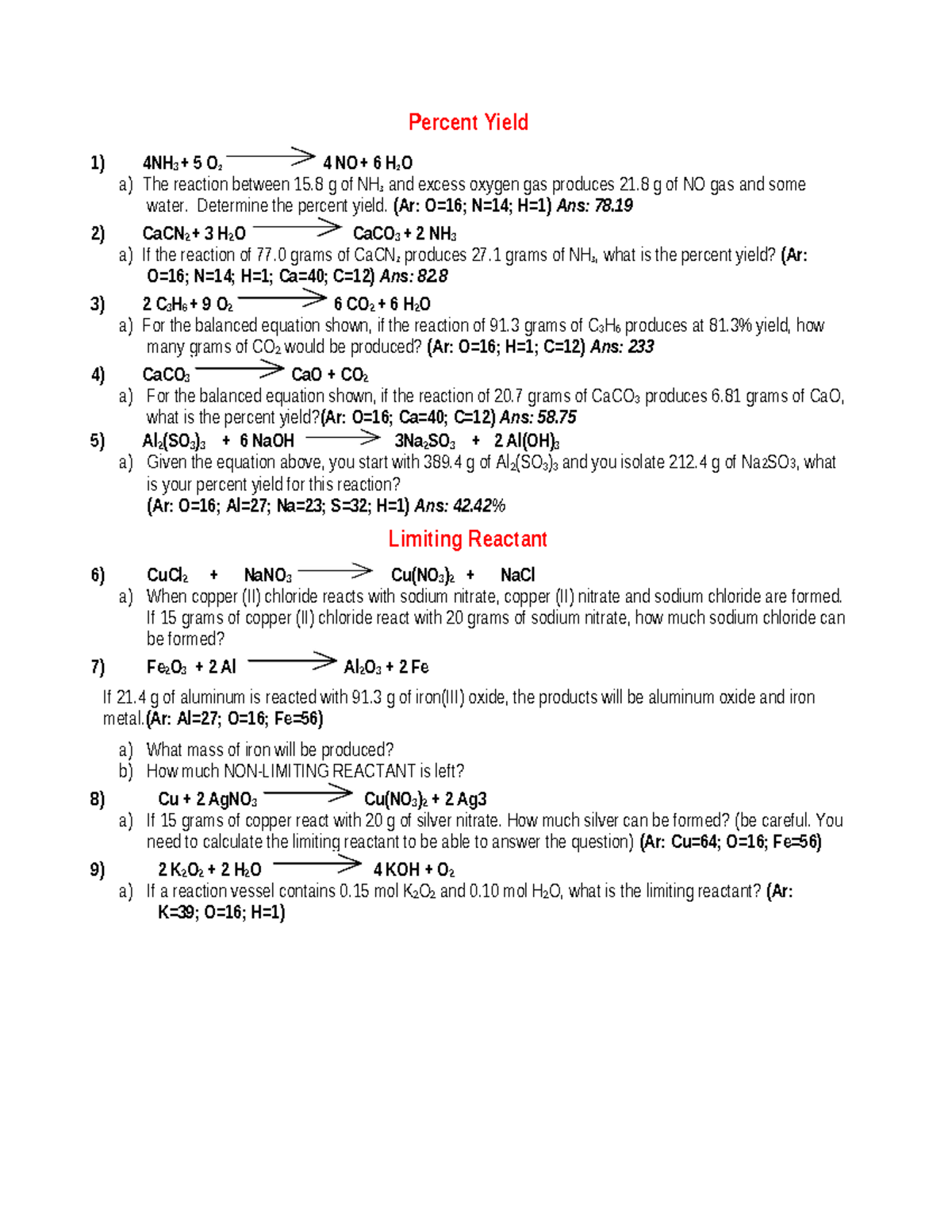 P4 stoichiometry practice with percent yield and Limiting Reactant - Percent Yield 1) 4NH 3 + 5 ...