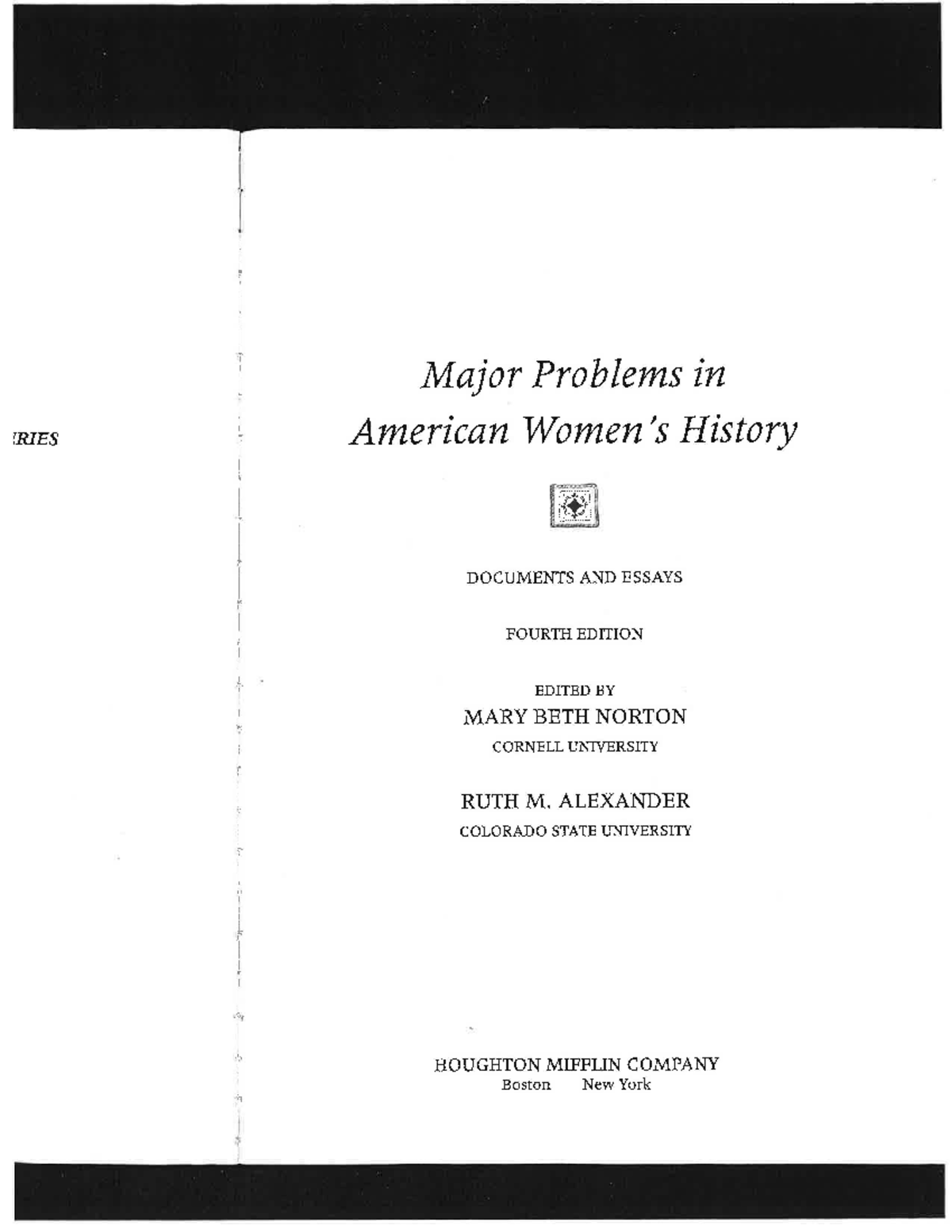 Adams and Warren - Major Problems in l American Women's History I :RIES ...