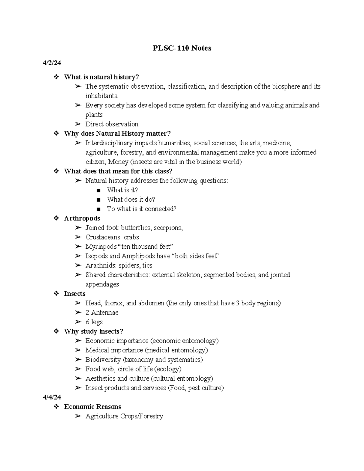 PLSC-110 Notes - PLSC-110 Notes 4/2/ What is natural history? The ...