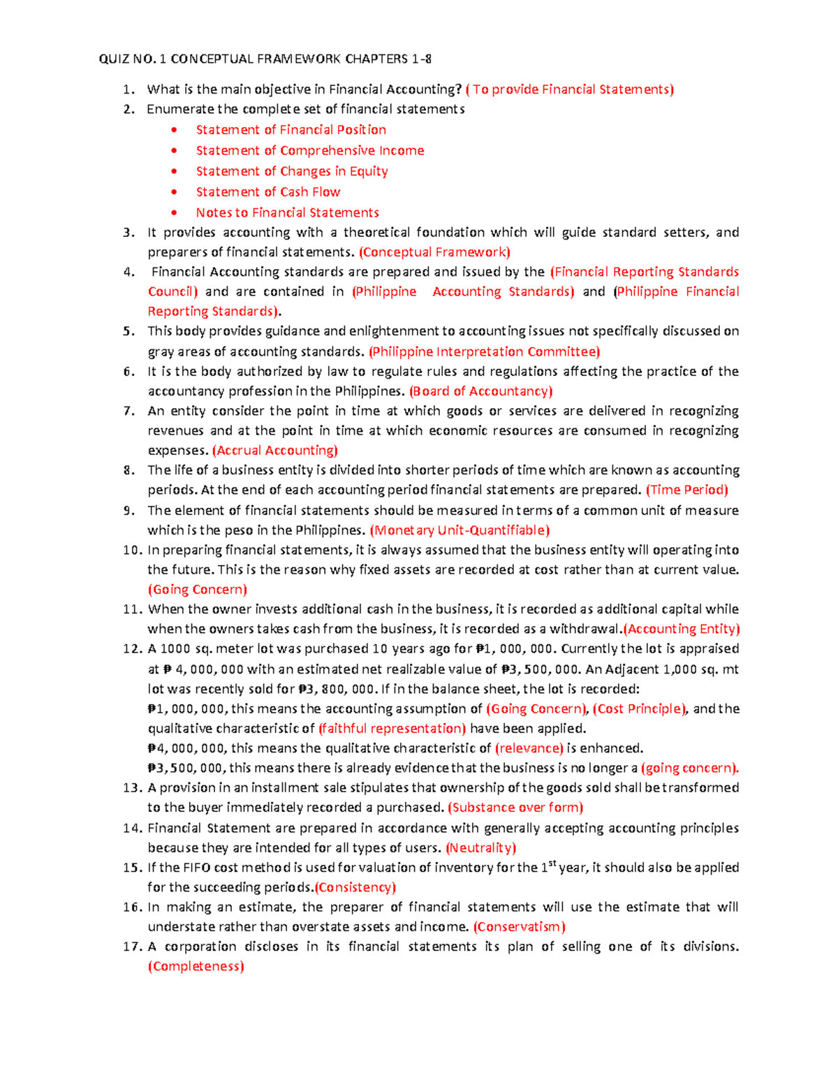 AE14 Reviwer - LECTURES - QUIZ NO. 1 CONCEPTUAL FRAMEWORK CHAPTERS 1 ...