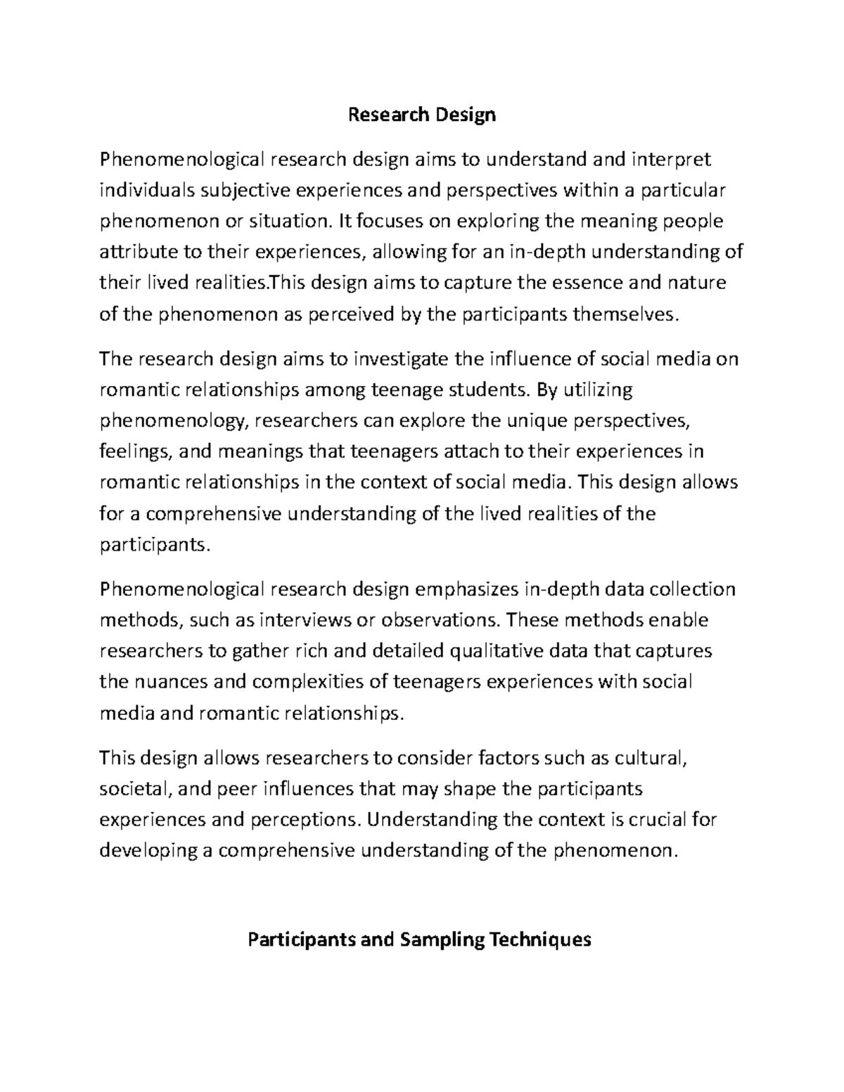 Research Design - Need - Research Design Phenomenological research ...