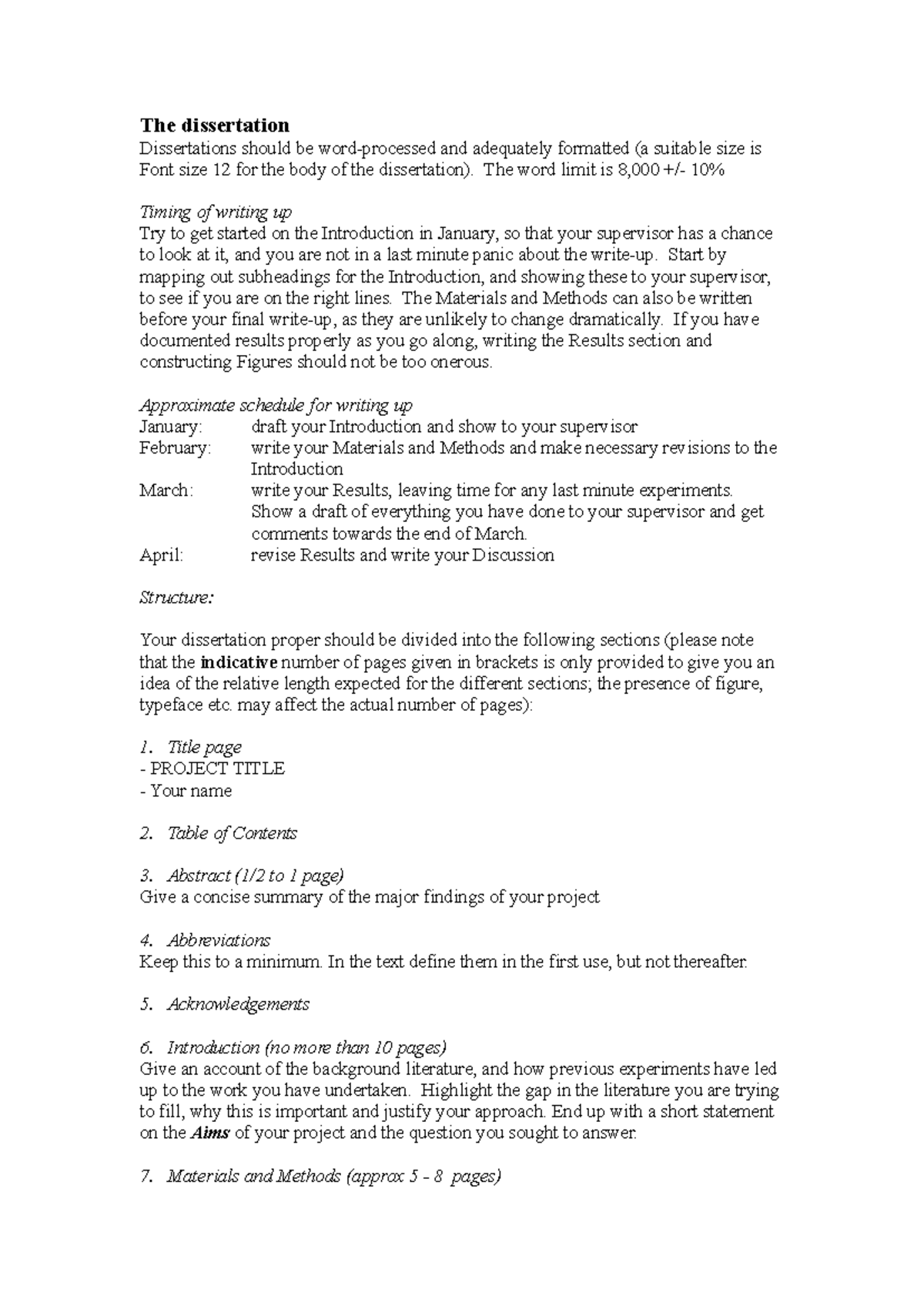 The dissertation - indicative guidelines - The dissertation ...