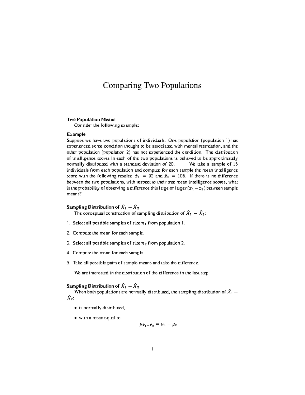 Notes - mnnnnn - Comparing Two Populations Two Population Means ...