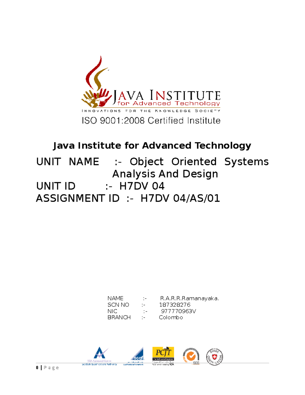 Oosadassignment 1 - it's the programming part - Java Institute for ...