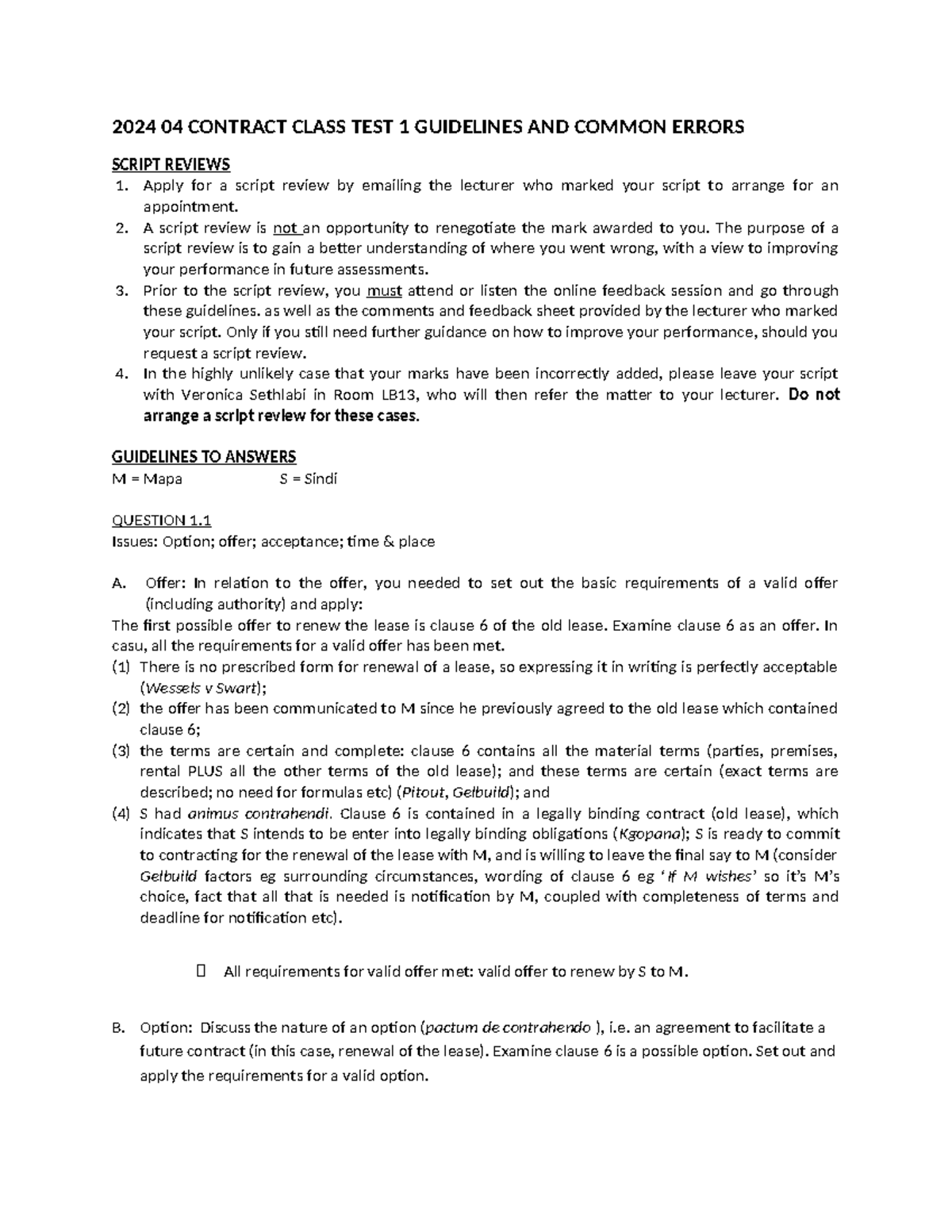 2024 04 Contract Class TEST 1 Guidelines AND Common Errors - 2024 04 ...