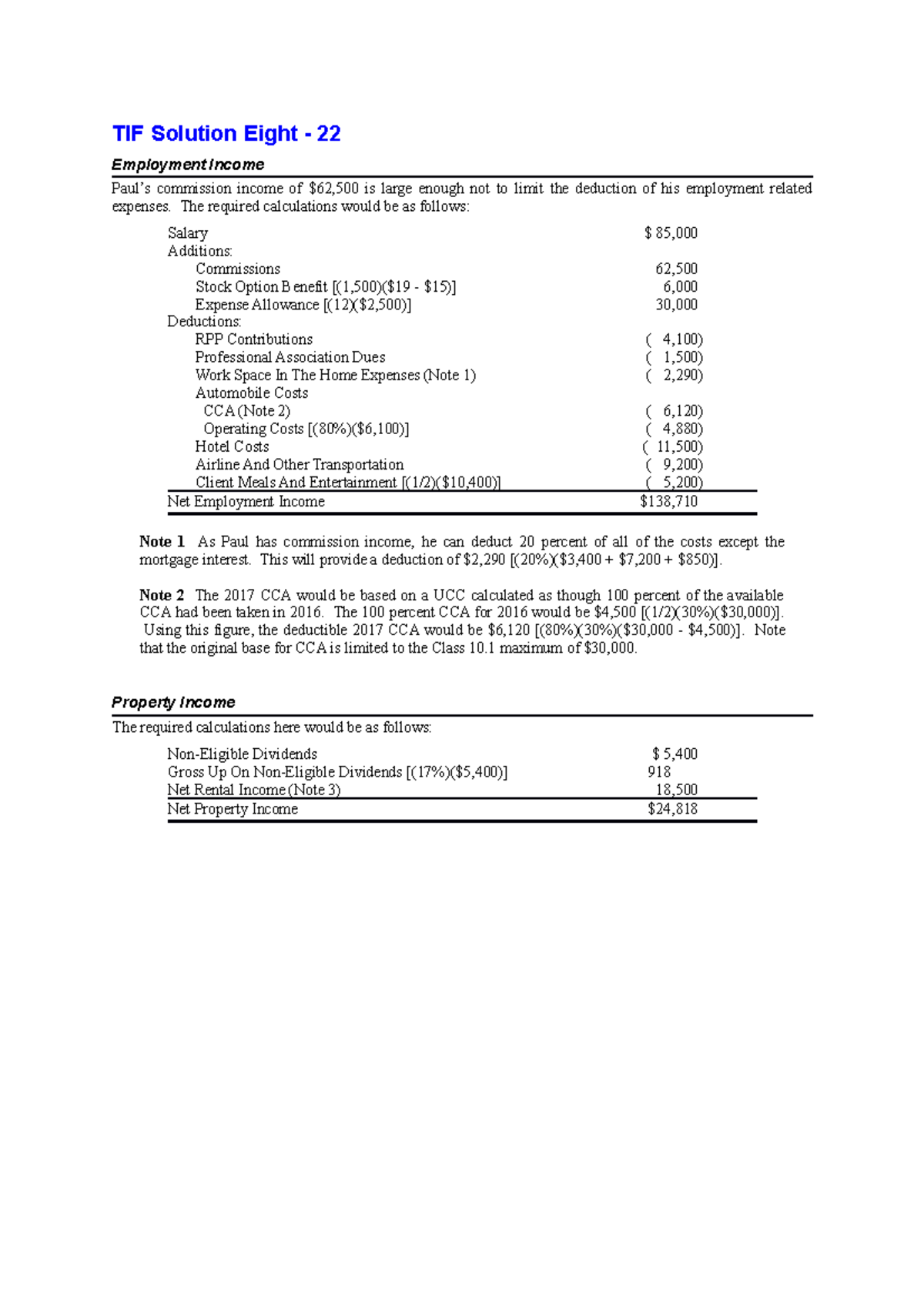 TIF Solution Eight 22 - The required calculations would be as follows ...