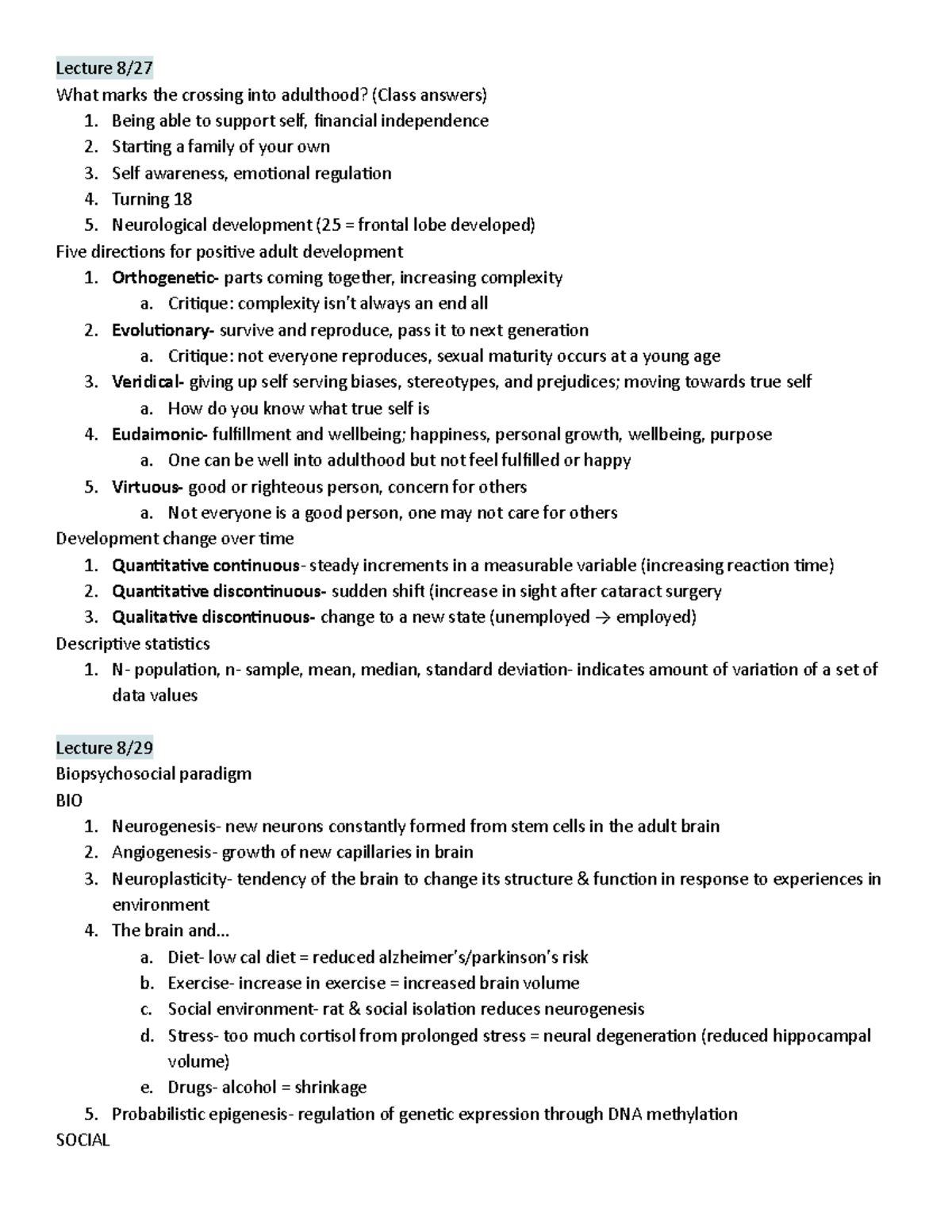 Developmental Psych Notes - Lecture 8/ What marks the crossing into ...