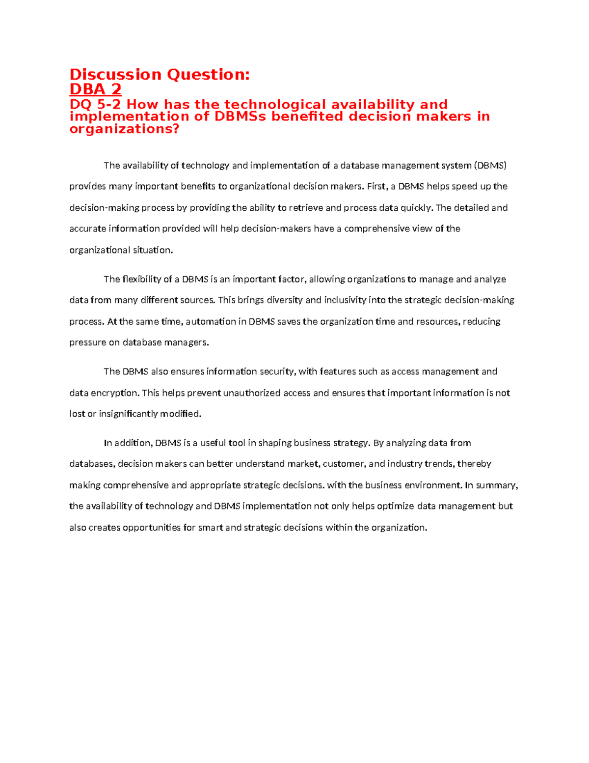 DBA and SUA upload website time 2 - Discussion Question: DBA 2 DQ 5-2 ...
