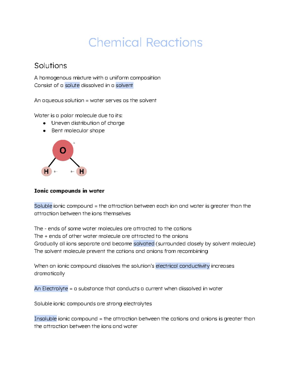 Chemistry - Reactions - Chemical Reactions Solutions A homogenous ...