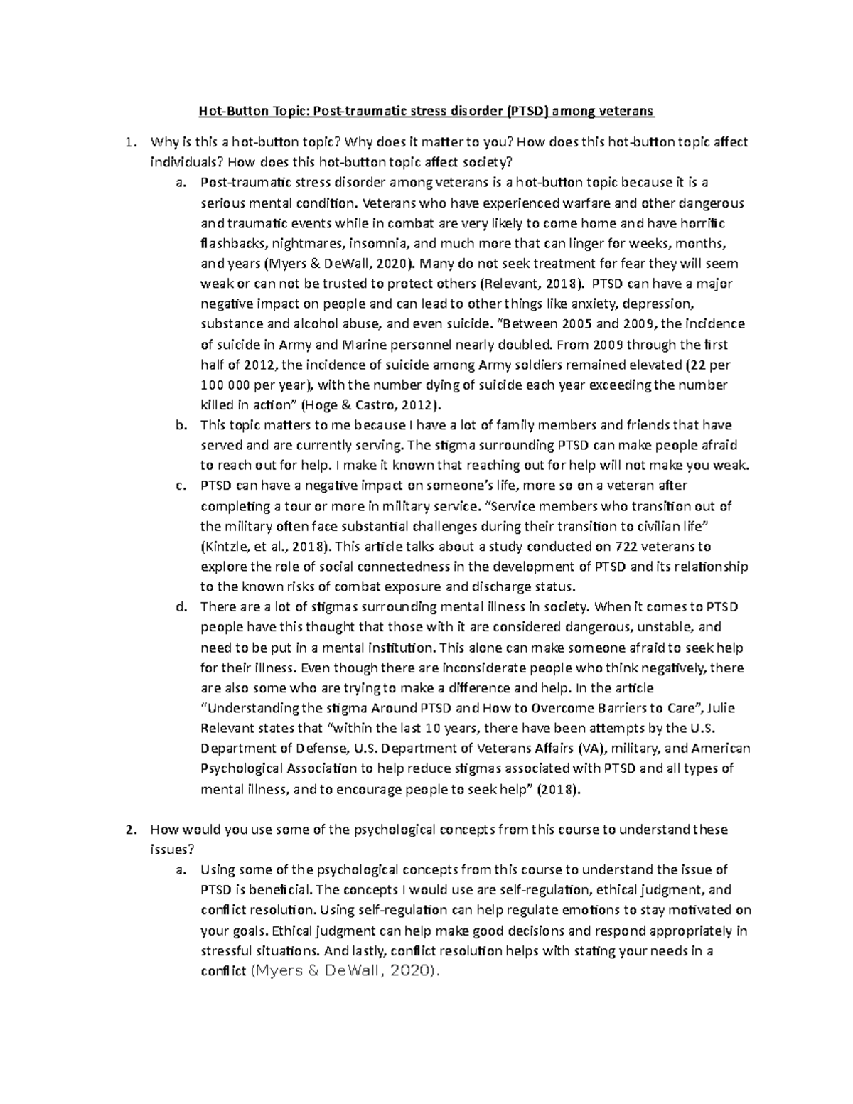 Discussion 7-1 - Hot-Button Topic: Post-traumatic stress disorder (PTSD ...