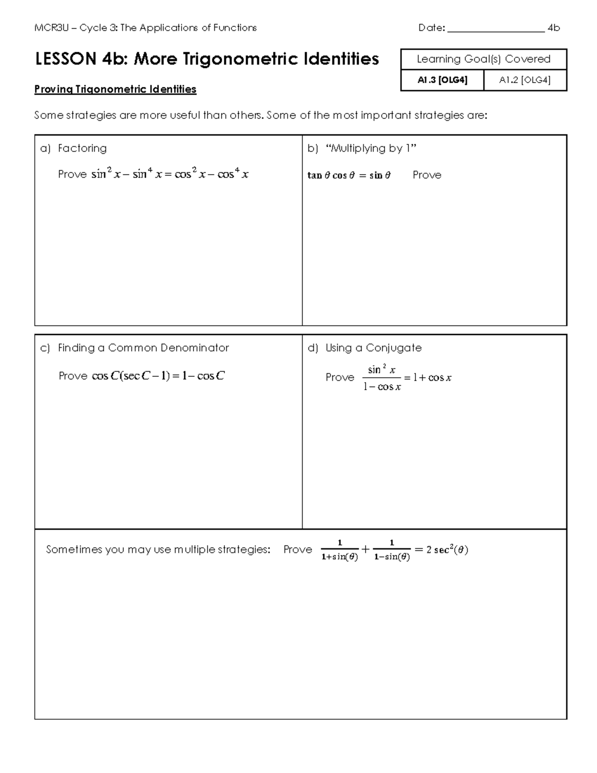 C3 4b Trigonometric Identities Recap With Extra Practice Mcr3u