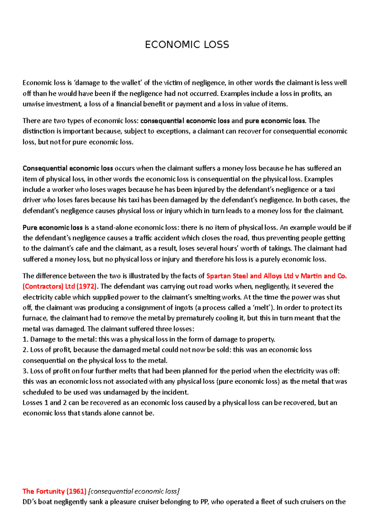 Economic LOSS full mark application - ECONOMIC LOSS Economic loss is ...