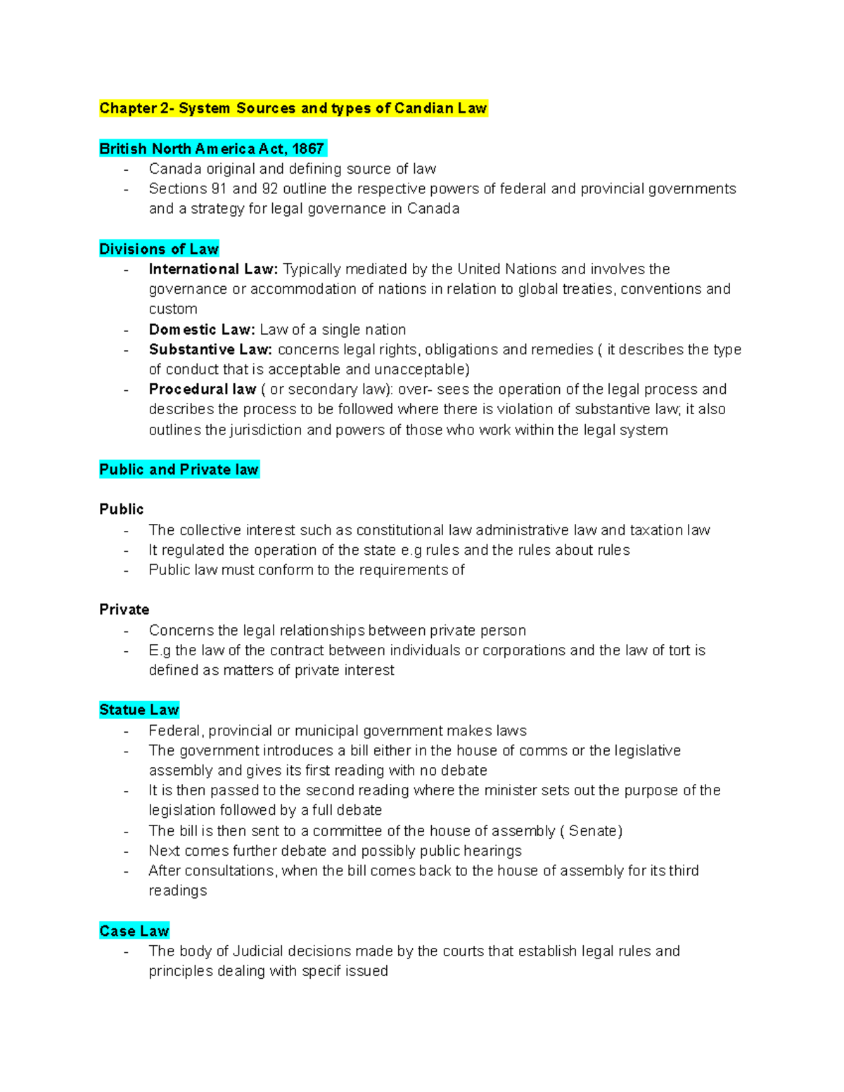 Chapter 2- System, Sources, & types of Canadian Law - Chapter 2- System ...