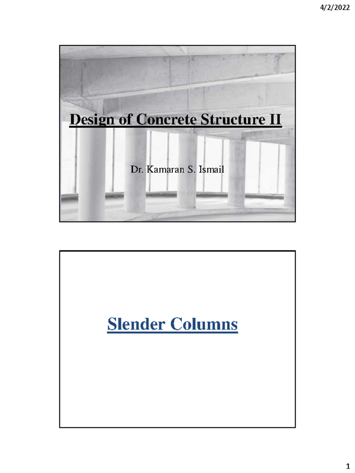 10- Slender Columns - Conceret - Design of Concrete Structure II Dr ...