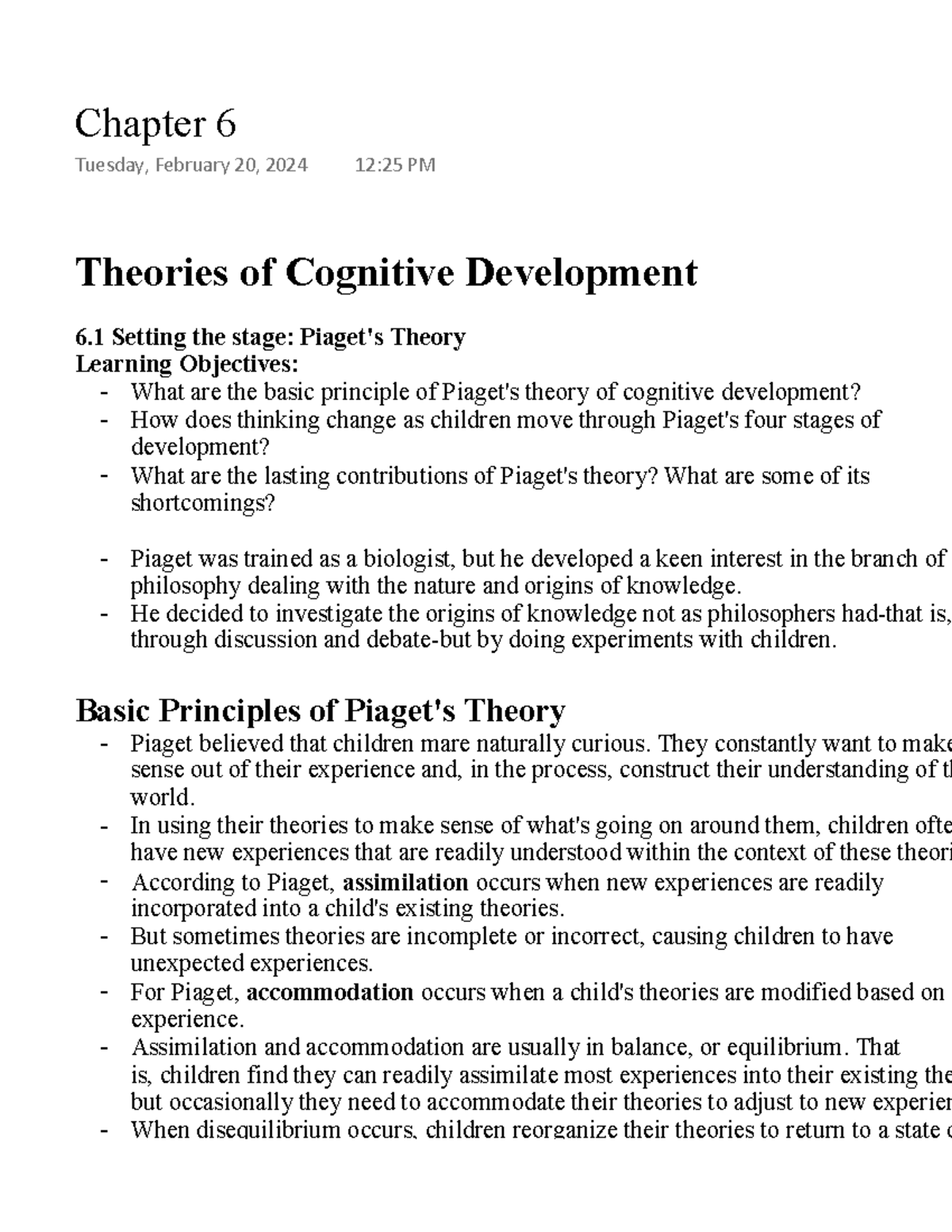 Chapter 6 - textbook section - Theories of Cognitive Development 6 ...