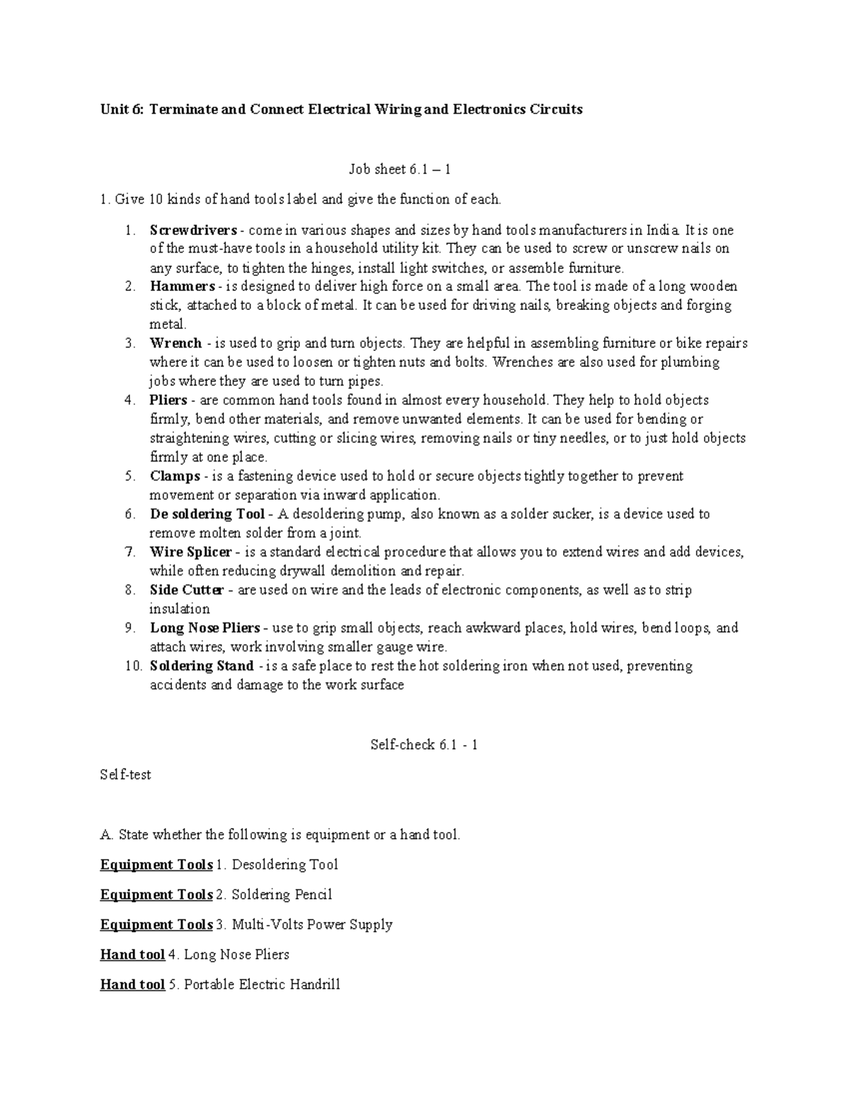 Unit 6 Terminate And Connect Electrical Wiring And Electronics Circuits Screwdrivers Come In
