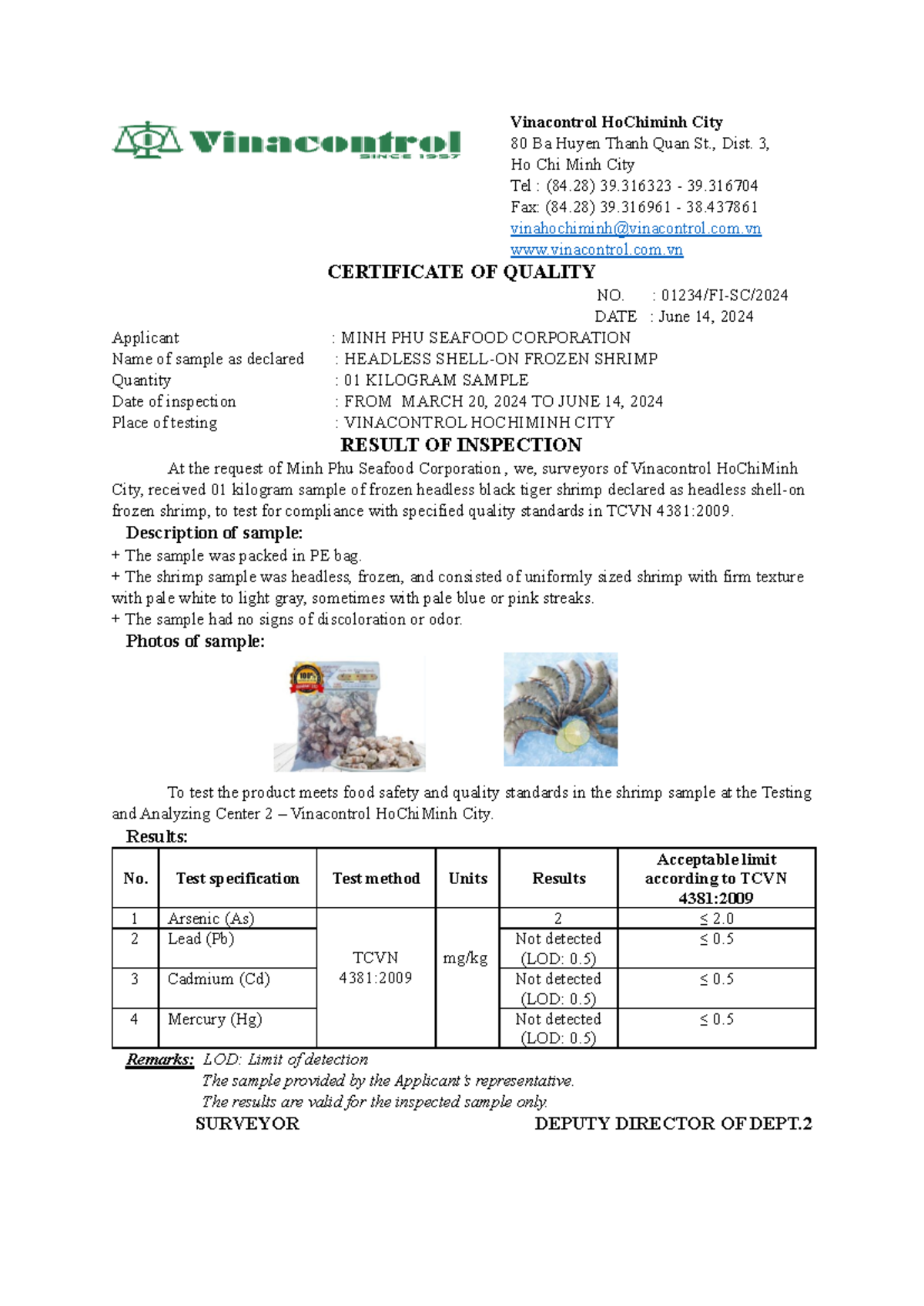Certificate of quality - Vinacontrol HoChiminh City 80 Ba Huyen Thanh ...