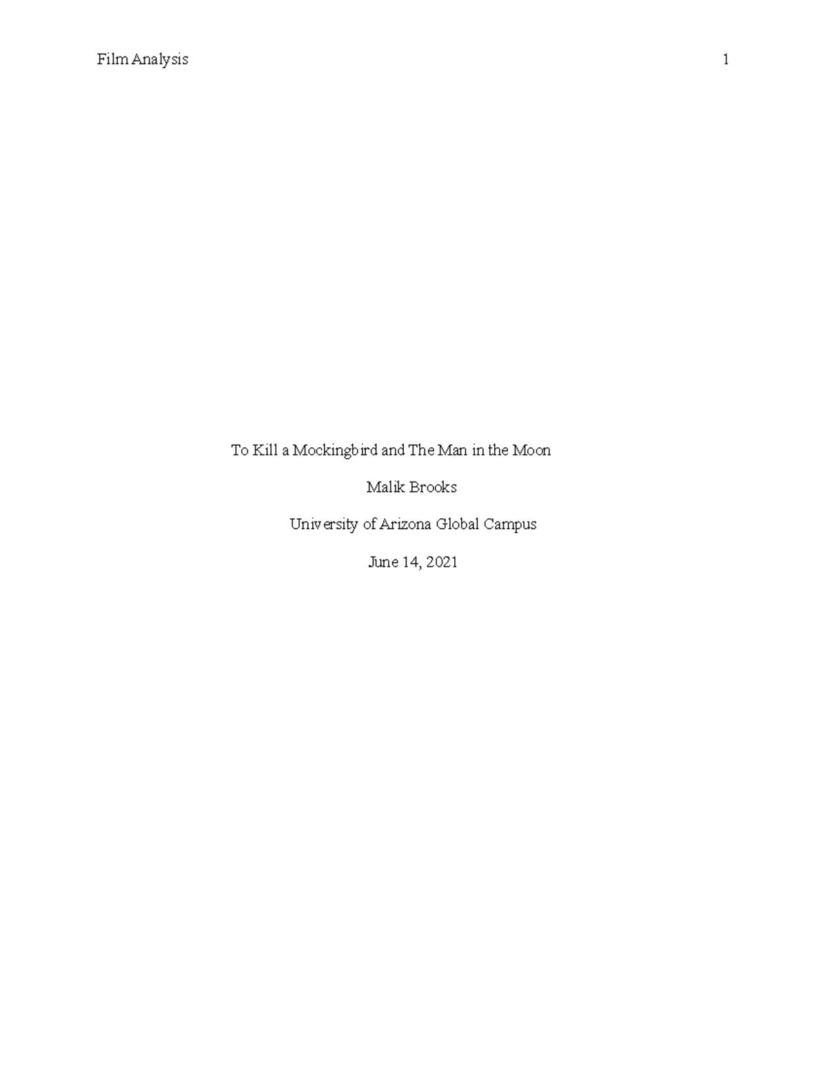 Film Analysis - Grade: A+ - Film Analysis 1 To Kill a Mockingbird and ...