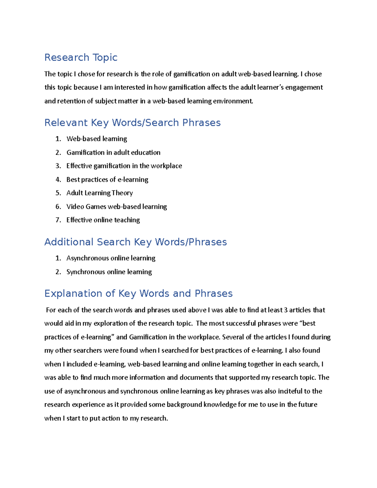 WGU Learning and Technology - C225 Task1 - Research Topic The topic I ...